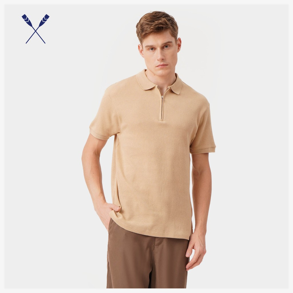 Regatta Regular Fit Textured Polo With Zip Up Closure For Men (Taupe ...