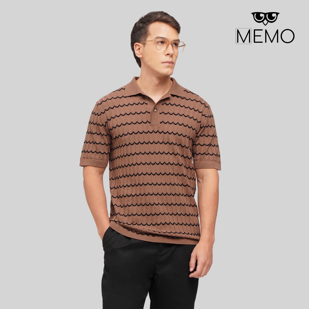 Memo Textured Jacquard Polo Shirt For Men (Brown) | Shopee Philippines
