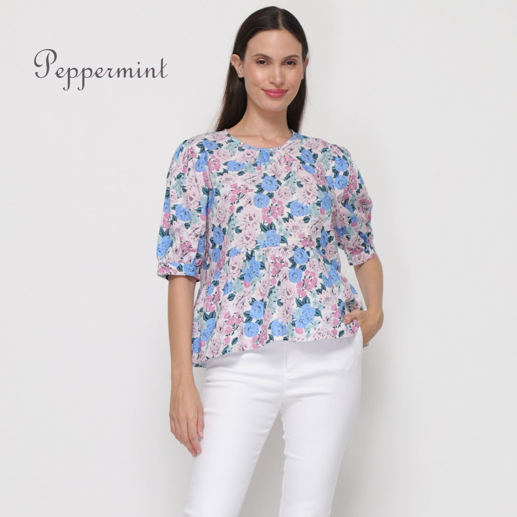 Peppermint Woman Glossar Blouse (Light Blue/Lilac) | Shopee Philippines