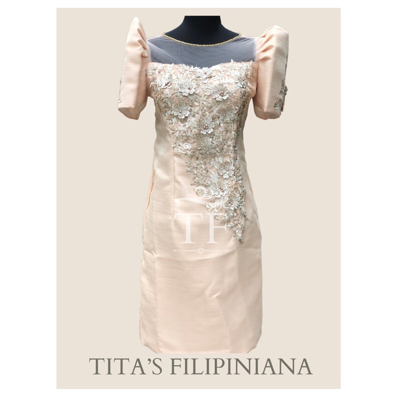 Two-Tone Pinya Mestiza Dress Modern Filipiniana Midi | Shopee Philippines