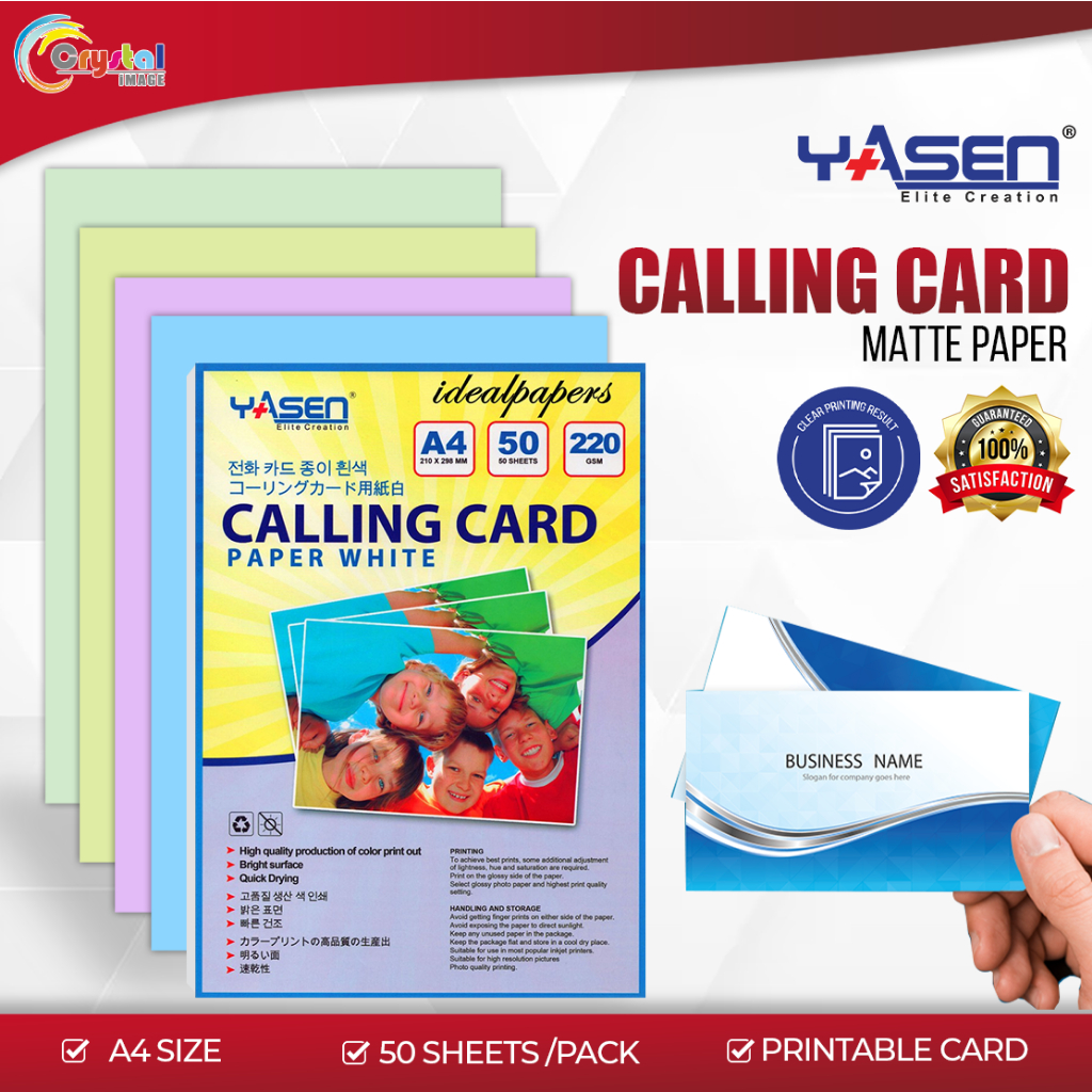 Yasen Calling Card Paper Matte A4 Size 220GSM / 240GSM / 250GSM (50 ...