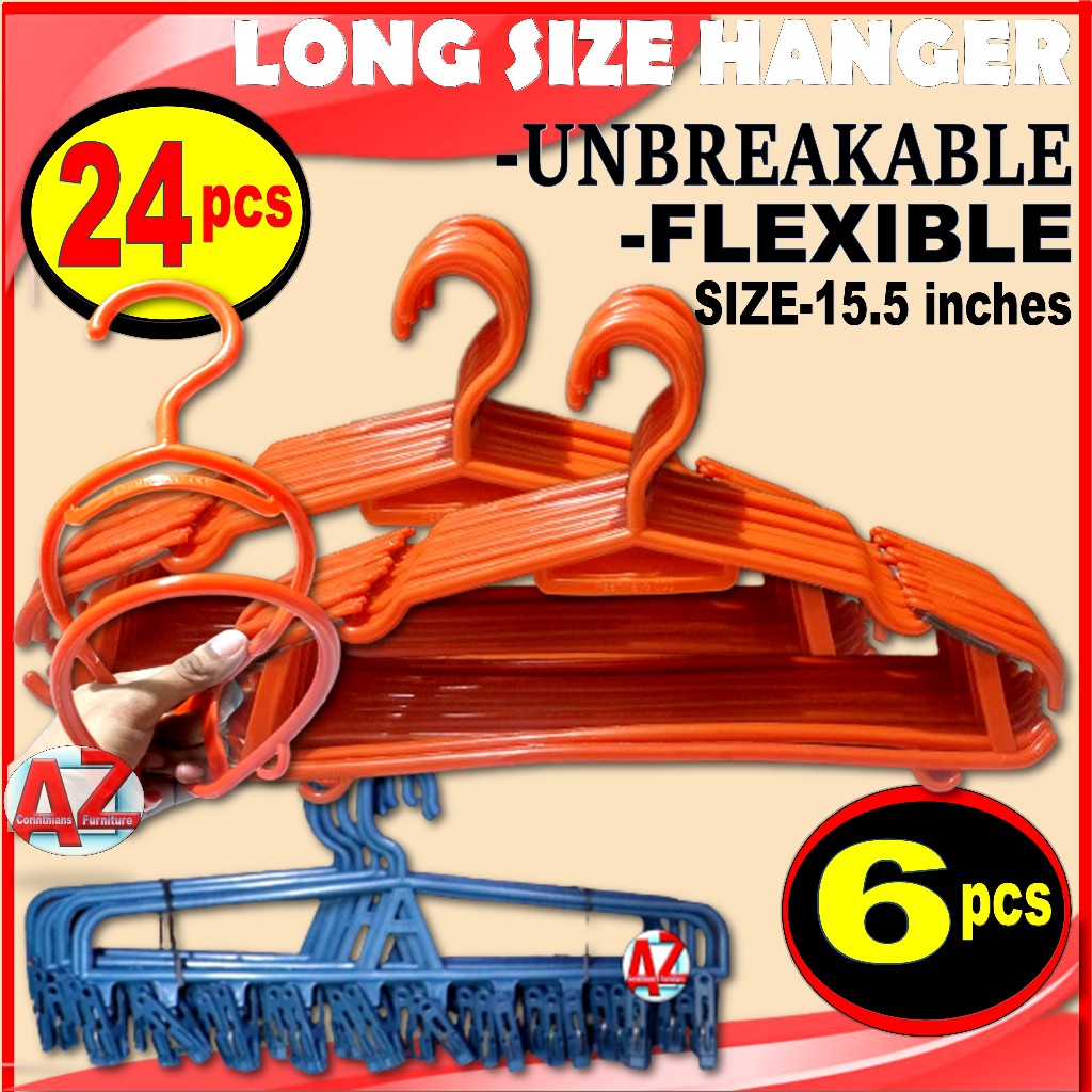 Combo Bundle- 24 pcs UNBREAKABLE Long Hanger + 6 pcs Hanger with 10 ...