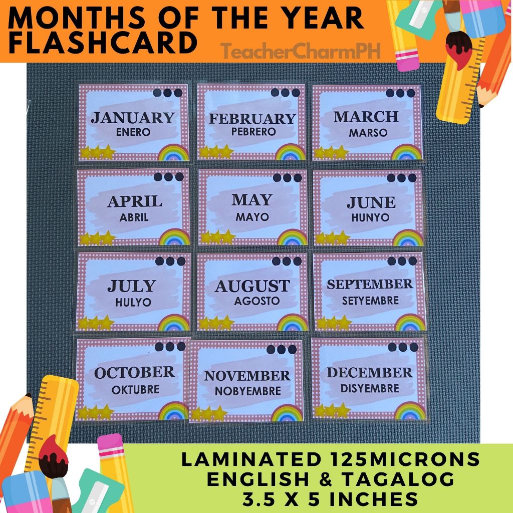 MONTHS OF THE YEAR FLASHCARDS LAMINATED English Tagalog | Shopee ...