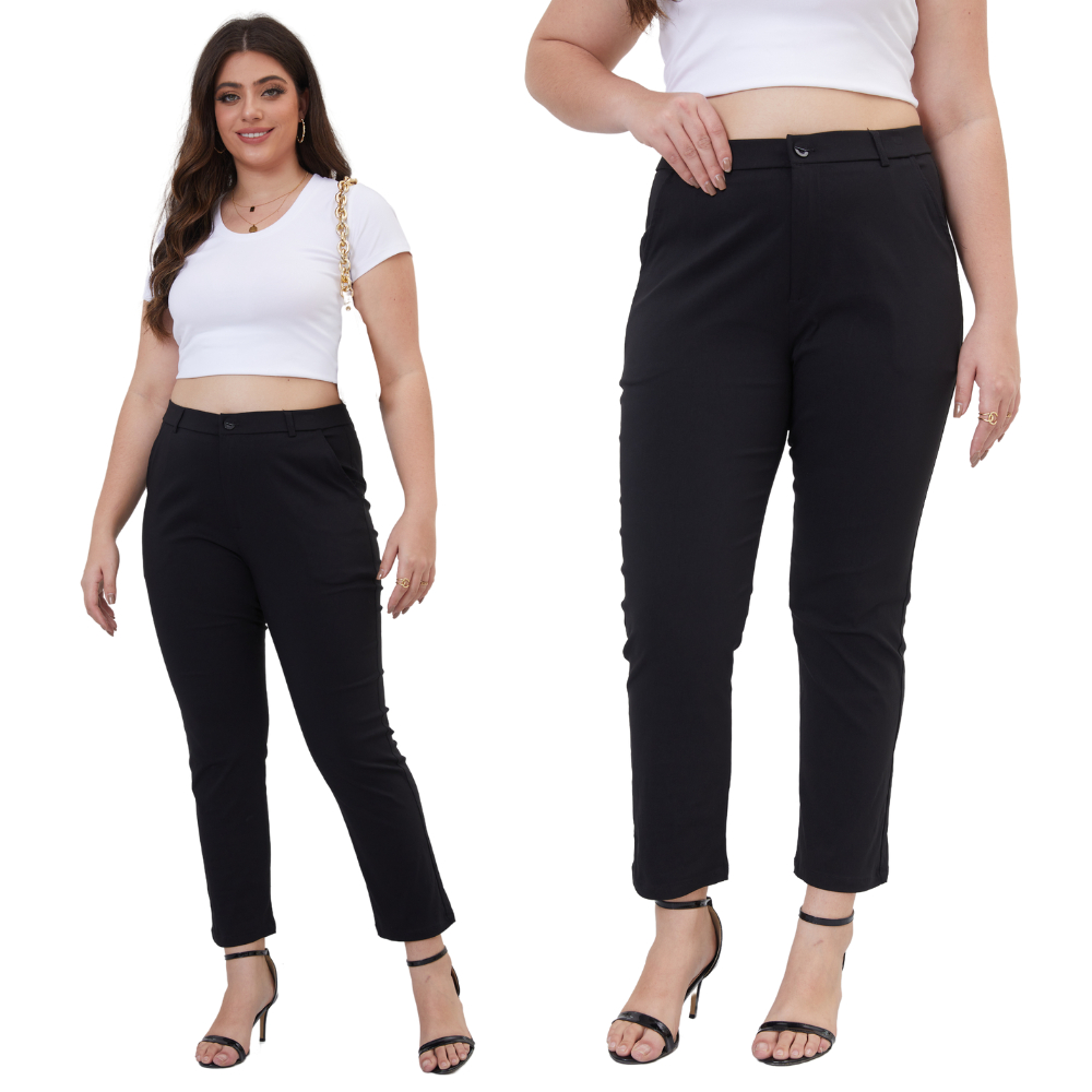 Plus Size High Waist Slacks Pants for Women Black Stretchable #2807 ...