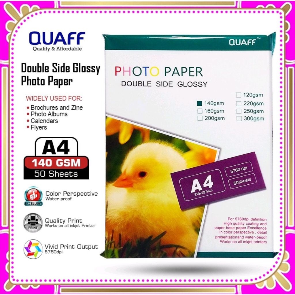 QUAFF Double Sided Glossy Photo Paper A4 (50sheets per pack) | Shopee ...