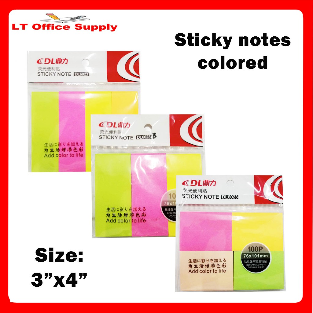 1 Pad Colored Sticky notes size: 3x4 inches | Shopee Philippines