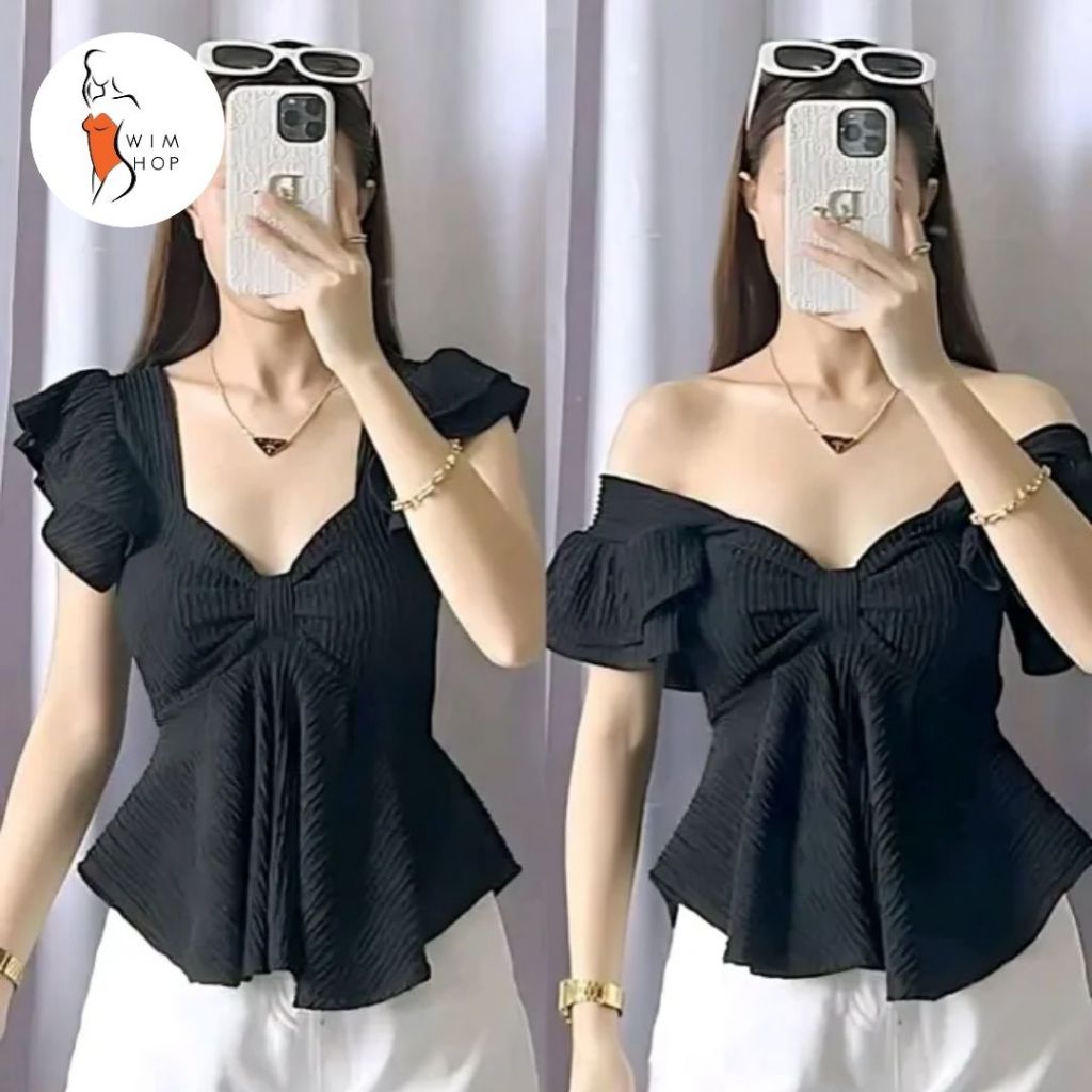 SS Barbara Ribbon Ruffled Front Top 2 Way For Women | Shopee Philippines