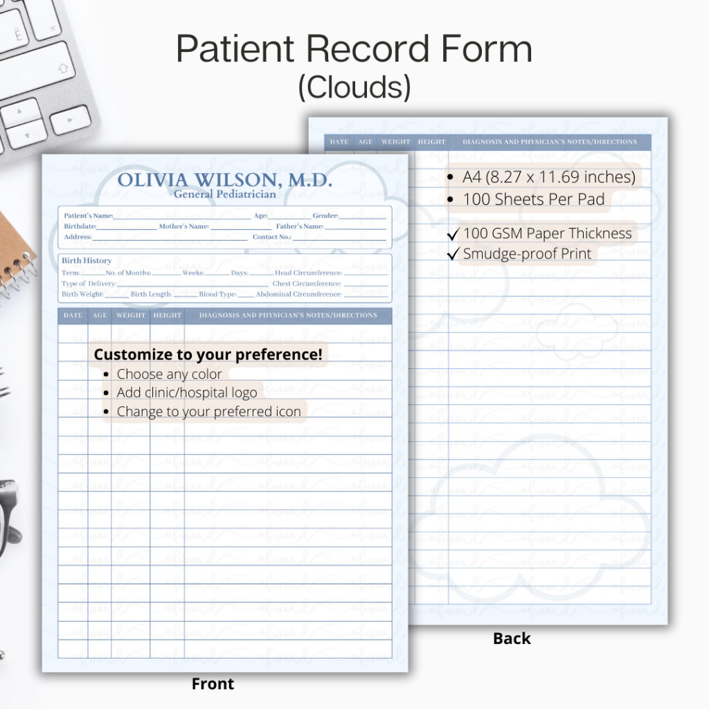 Patient Record Form Customized (Clouds) | Shopee Philippines