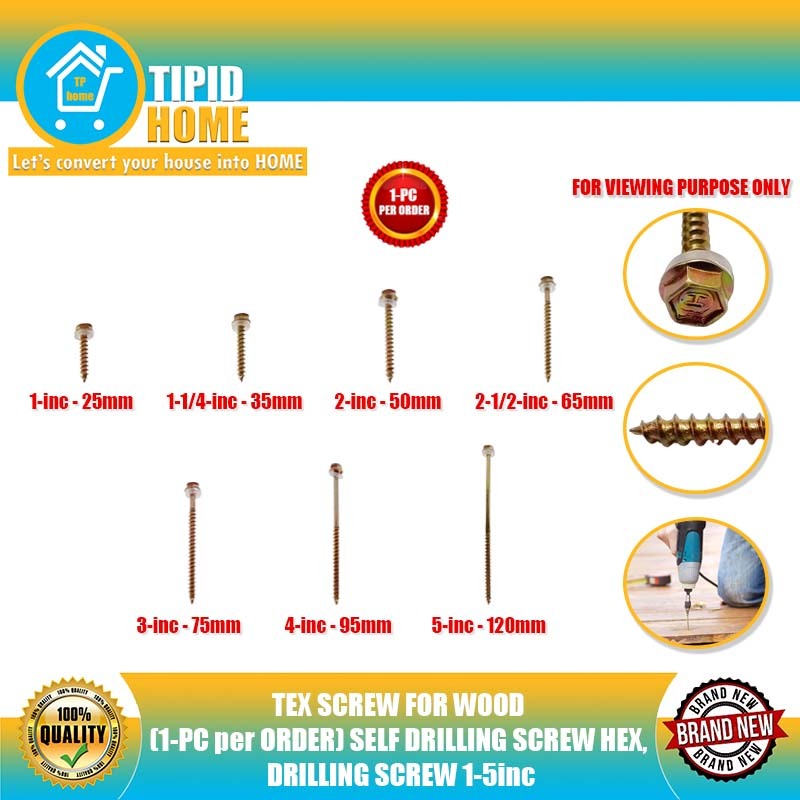 TIPID HOME TEX SCREW FOR WOOD (1-PC per ORDER) SELF DRILLING SCREW HEX ...