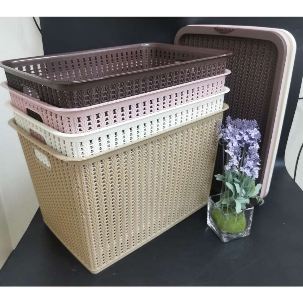 STACKABLE PLASTIC RATTAN DESIGN STORAGE BOX WITH LID | Shopee Philippines