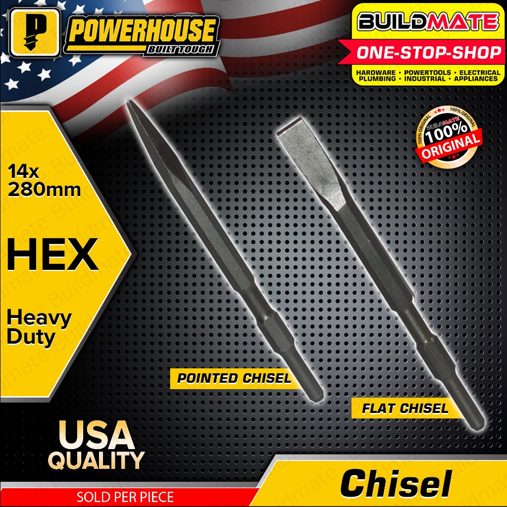 BUILDMATE Powerhouse Hex Chisel Pointed / Flat 17MM x 280MM for Masonry ...