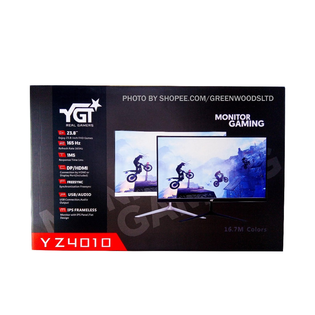 YGT Monitor Gaming 23.8"165Hz 1920x1080 DP/HDMI/USB/AUDIO/ FREESYNC ...