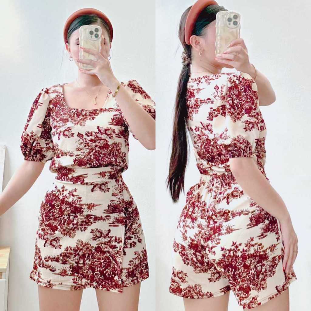 VEIN Terno Puff Sleeve Top Terno Skort Set | Shopee Philippines