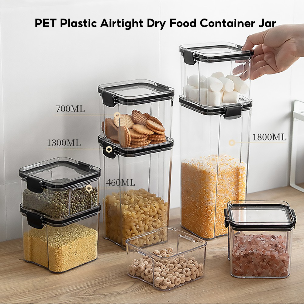 PET Plastic Airtight Dry Food Container Jar Canister Transparent ...