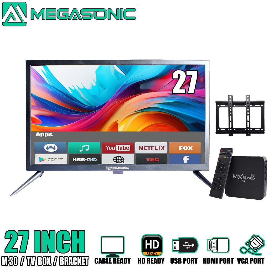 MEGASONIC M97-LED30 + Smart TV BOX 27 inch Screen LED TV with Free Wall ...