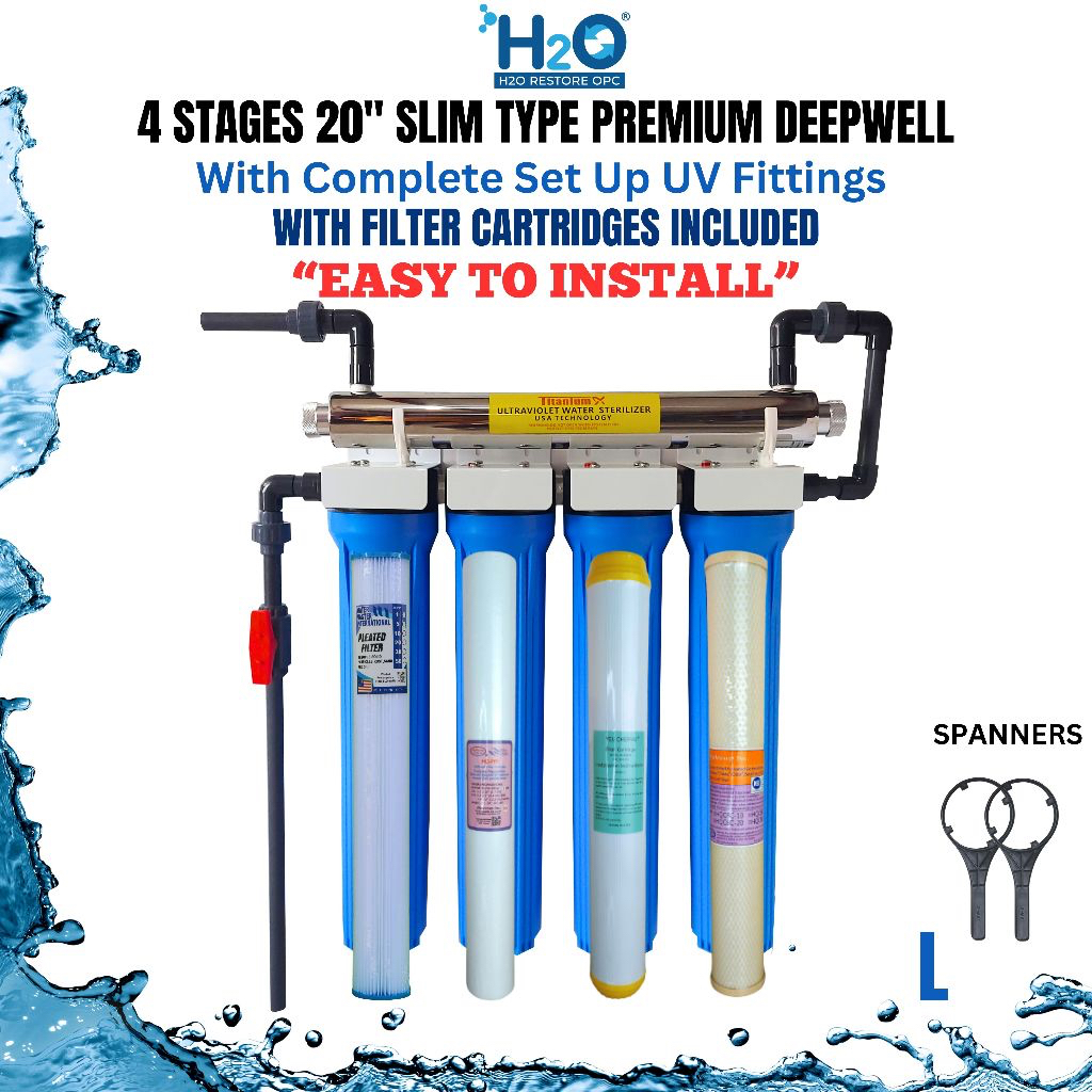 4 Stages Water Filter Deepwell Premium Heavy Duty Complete Set with 6 ...
