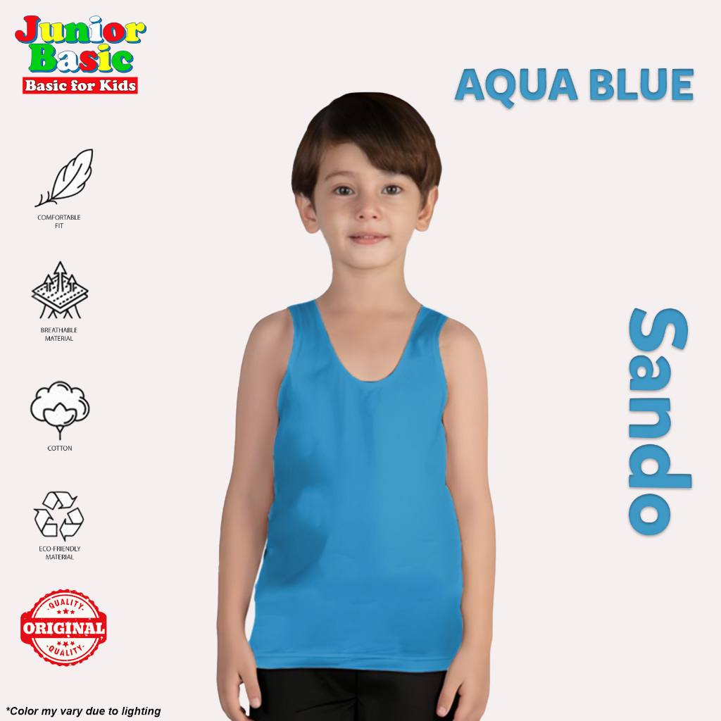 JUNIOR BASIC AQUA BLUE SANDO FOR KID BOY 100% PREMIUM SOFT COTTON ...