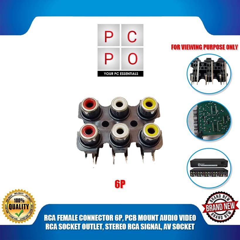 PC PO RCA FEMALE CONNECTOR 6P, PCB MOUNT AUDIO VIDEO RCA SOCKET OUTLET ...