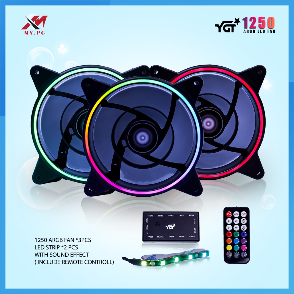YGT 1250 ARGB LED FAN 3in1 kit with LED STRIP with SOUND AND REMOTE ...