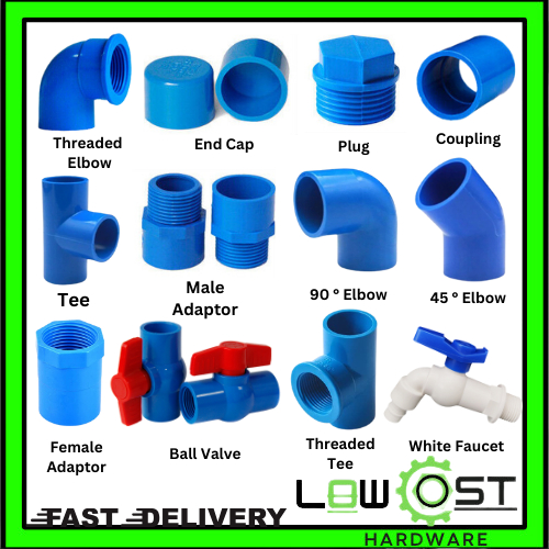 PVC Blue Fittings elbow tee pvc connectors 1/2 pipes connector | Shopee ...