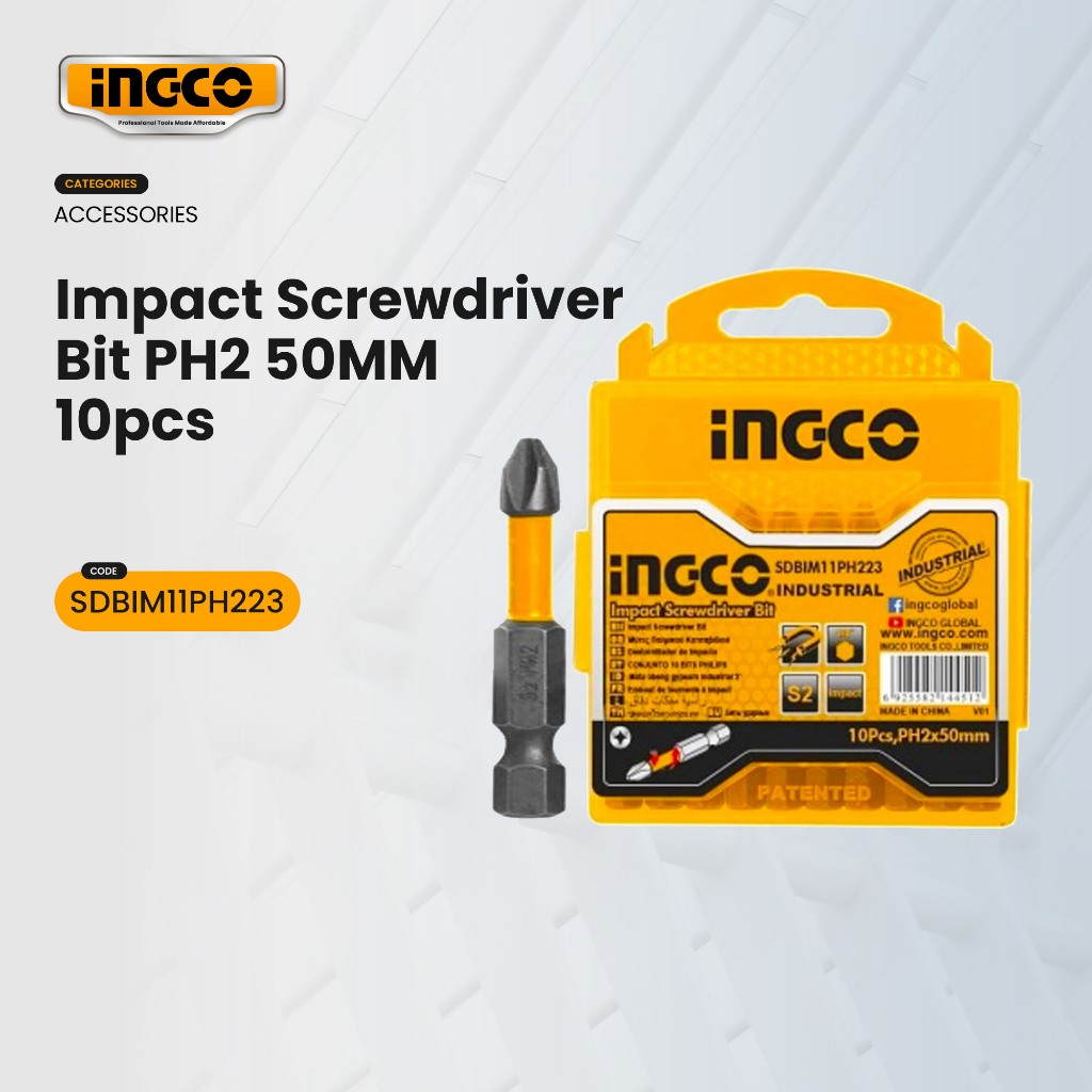 Ingco 10pcs Industrial Impact Screwdriver Bit Set Steel Black Surface ...