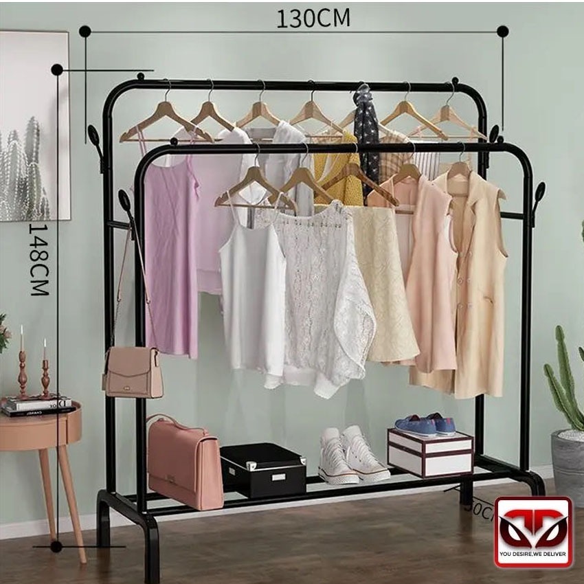 Heavy Duty Clothes Rack Portable Metal Double Rail Coat Rack | Shopee ...