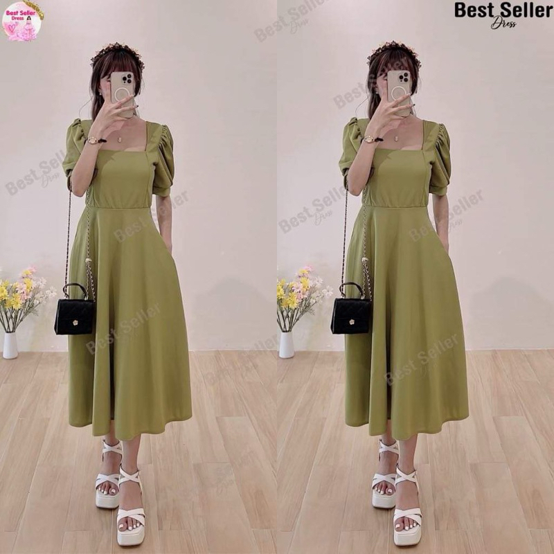 BSD BEST SELLER DANICA DRESS PUFF SLEEVES MIDI DRESS CASUAL PLAIN SWEET ...