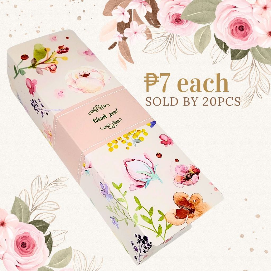 FP1799 (20PCS) Pink Floral Thank you Pastry Box 22x7x5cm Long Box for ...