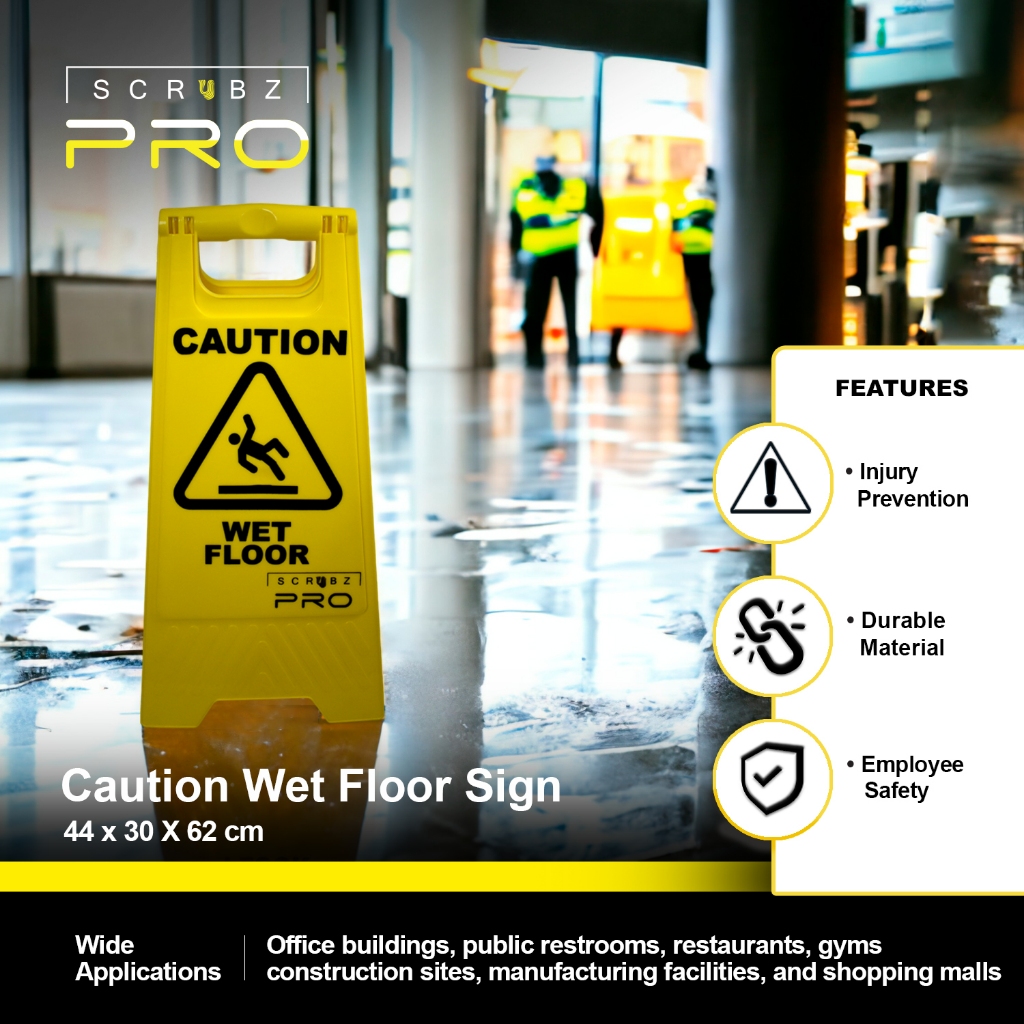 SCRUBZ Pro Caution Wet Floor Sign Foldable Safety Sign, Slippery Wet ...