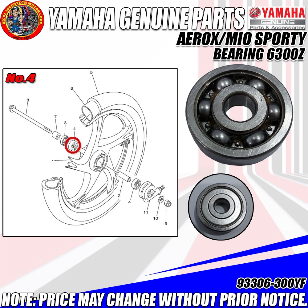 AEROX/MIO I 125/ SPORTY BEARING 6300Z (YGP) (GENUINE: 93306-300YF ...