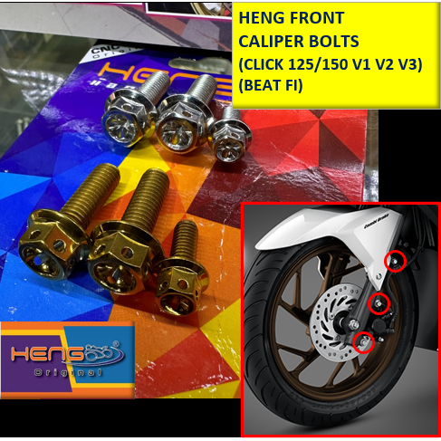 HENG Original Brake Caliper Bolts for Honda CLICK 125, 150 V1 V2 & V3 ...