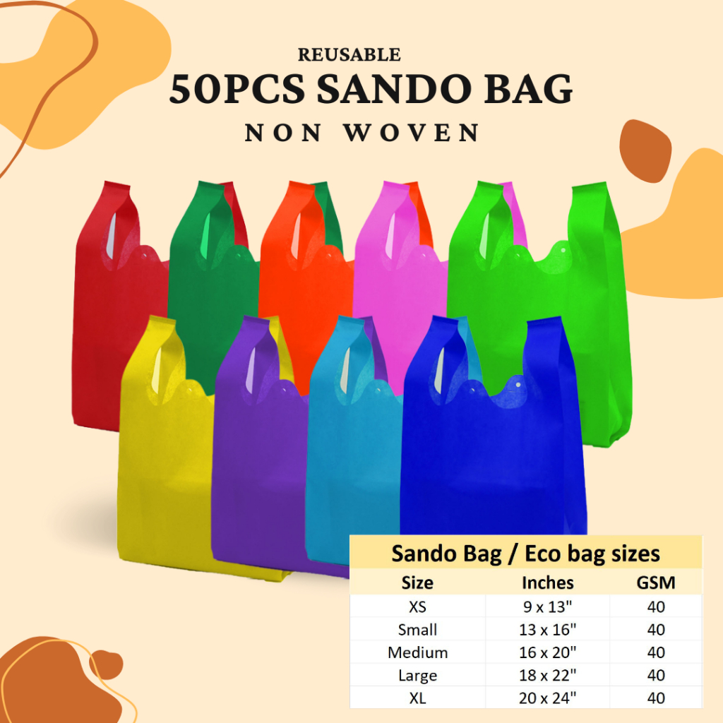 50 Pcs Sando EcoBag Plain Non-woven Makapal tela Reusable Shopping ...