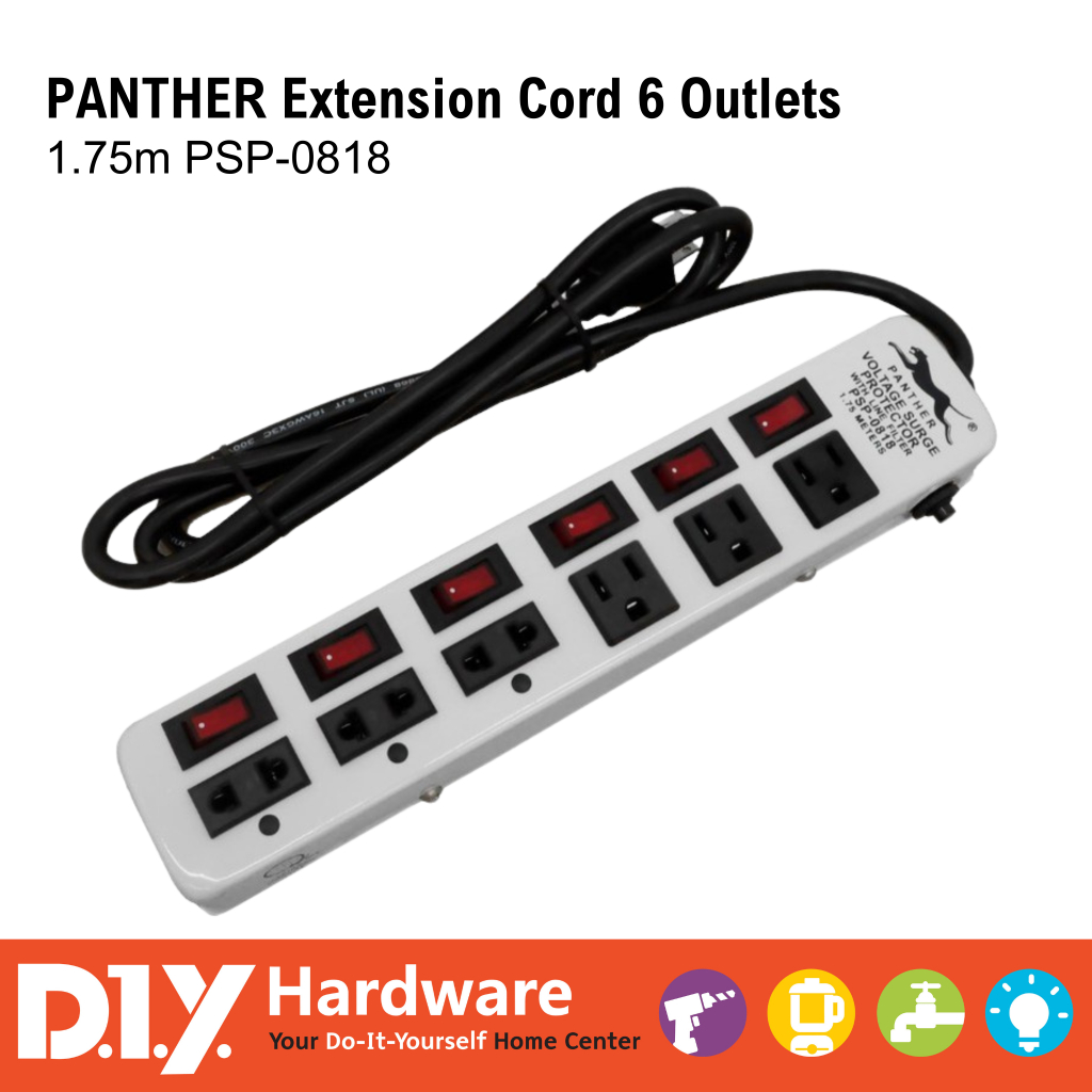 Panther Original Extension Cord with Surge Protector 6 Outlets w ...