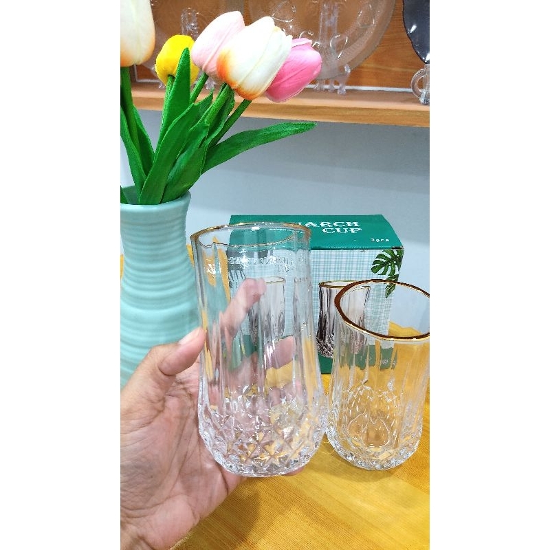 2's 350ML GLASS BASO #3804 EVERYDAY GLASSWARE with gold line | Shopee ...