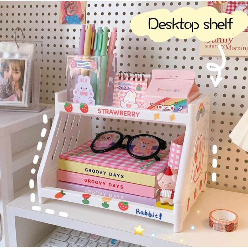 Double layer Storage rack Office Desk Desktop Organizer Cosmetics ...