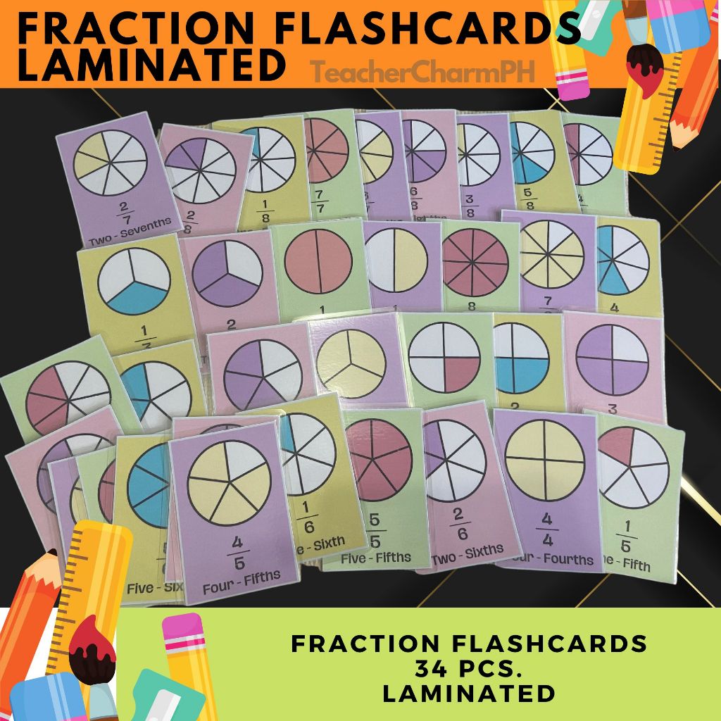 FRACTIONS FLASHCARDS Laminated Educational Flashcards in Mathematics ...