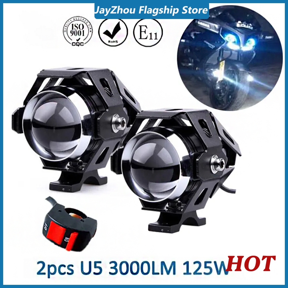 2PCS 125W 12v U5 Motorcycle Headlights Super Brighter Motor Spotlight ...