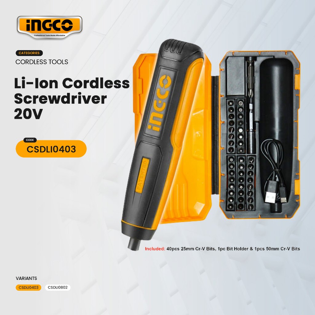 INGCO Lithium-Ion Cordless Screwdriver Set Portable Rechargeable Tool w ...