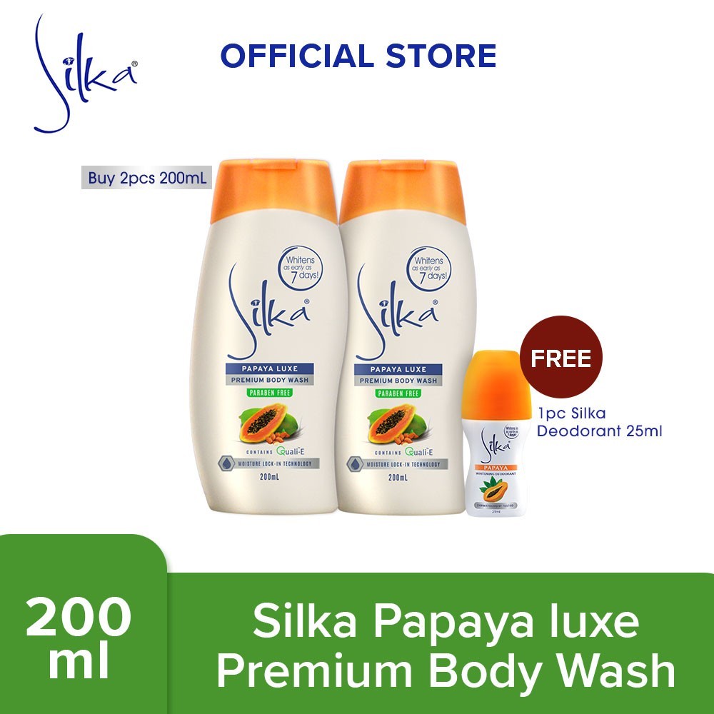 2pcs Silka Premium Body Wash Papaya Luxe 200mL Free 25ml Deo | Shopee ...