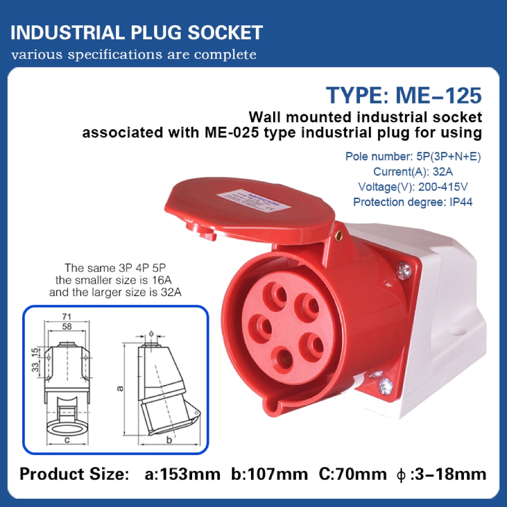 Electrical Industrial Plug and Socket 16A/32A 3P 4P 5P IP44 Waterproof Plug and Socket | Shopee ...