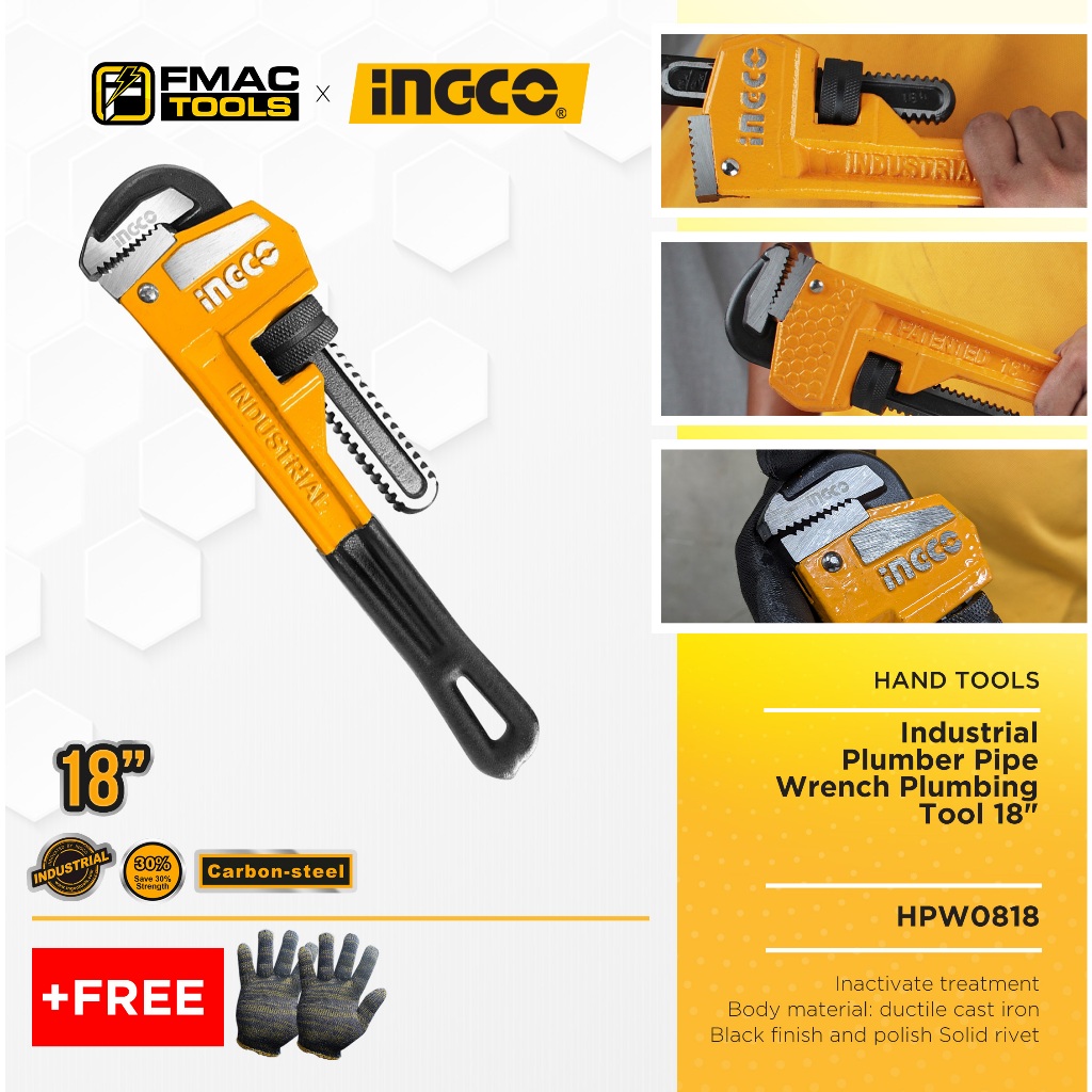 INGCO Industrial Plumber Pipe Wrench Plumbing Tool 18" HPW0818 + FREEBIES | Shopee Philippines