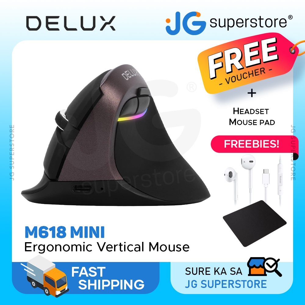 Delux M618 Mini Wired / Wireless Bluetooth Ergonomic Vertical Mouse RGB ...