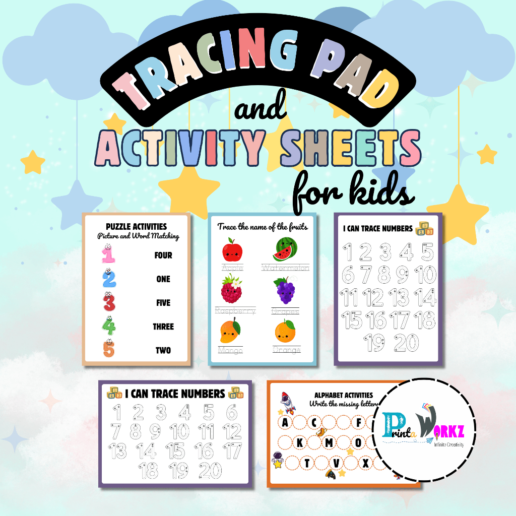 PrintaWorkz New Tracing Pad+Activity Sheet for Kids A4|A5 Size Colored ...
