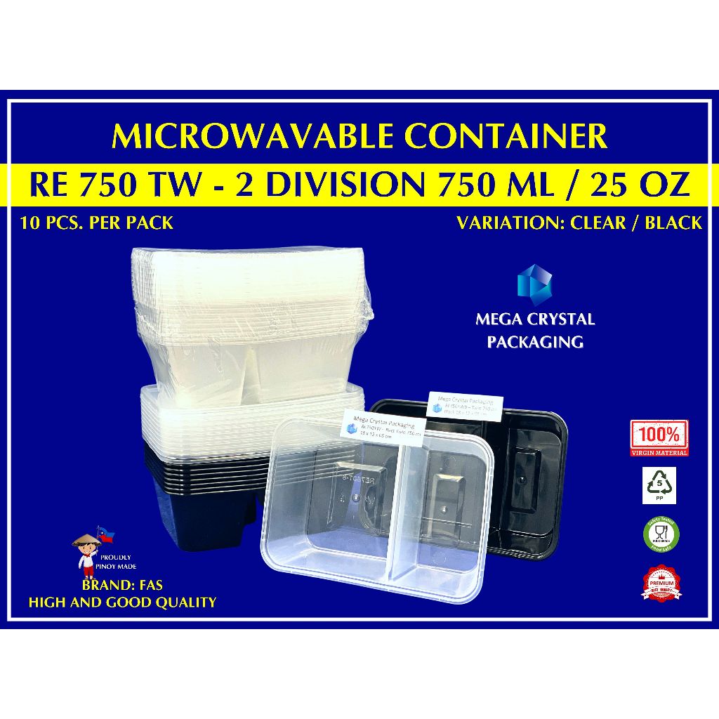 [ 10 Pcs ] Microwavable Container RE 750 TW - Rectangular Twin / 2 ...