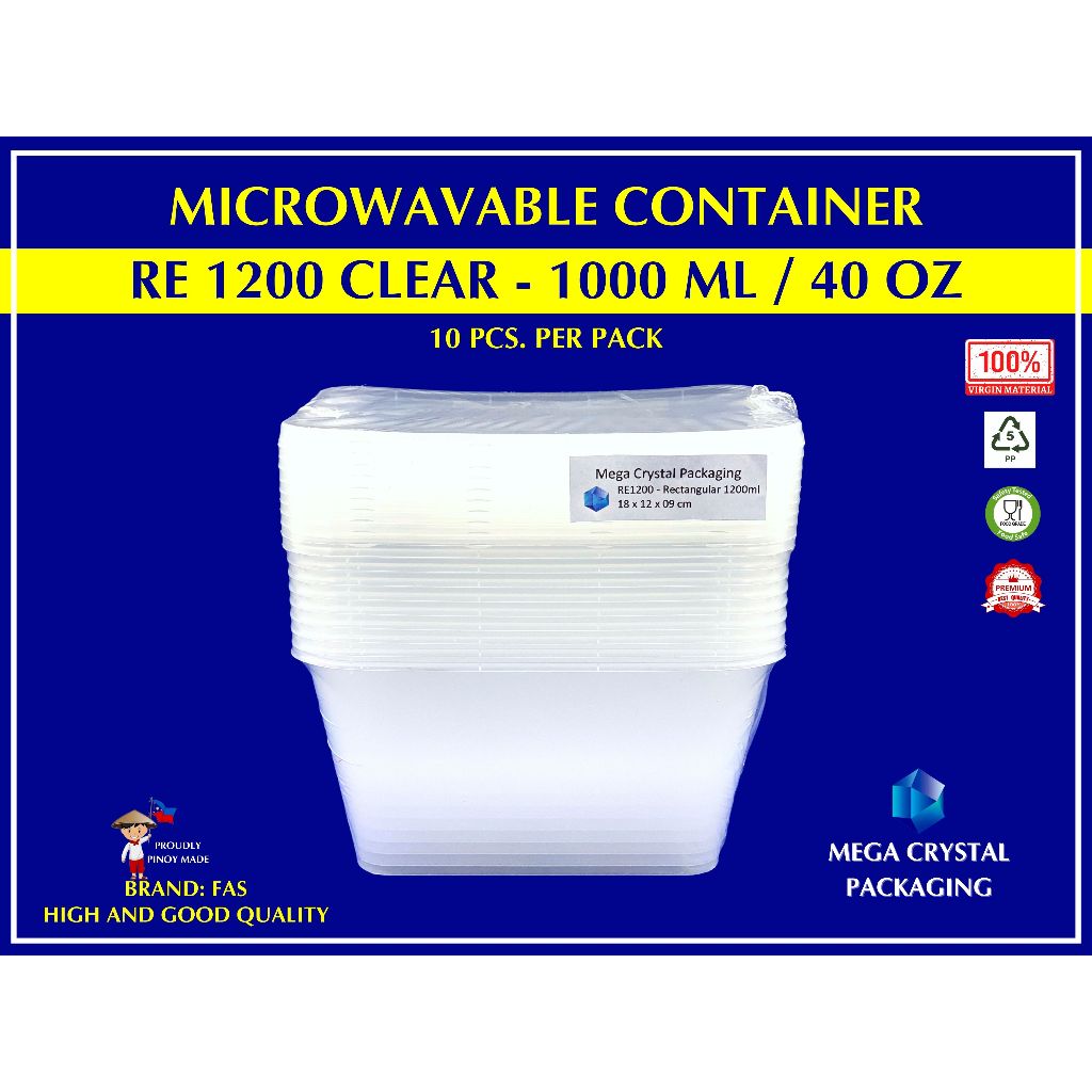 [ 10 Pcs ] Microwavable Container RE 1200 - Rectangular 1200 ml CLEAR ...