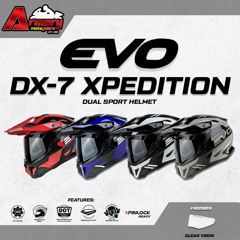 EVO DX-7 XPEDITION DUAL VISOR DUAL SPORT HELMET W/ FREE CLEAR LENS ...