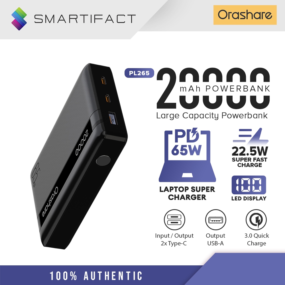 Orashare PL265 65W 20000MAH Powerbank Dual USB and Type C Output ...