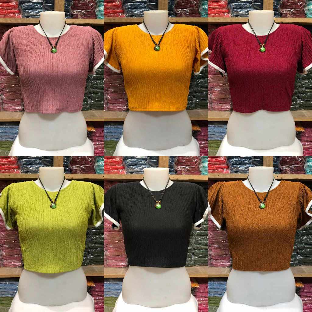 Julia Summer Plain Bark Crepe Butterfly Sleeves Top | Shopee Philippines