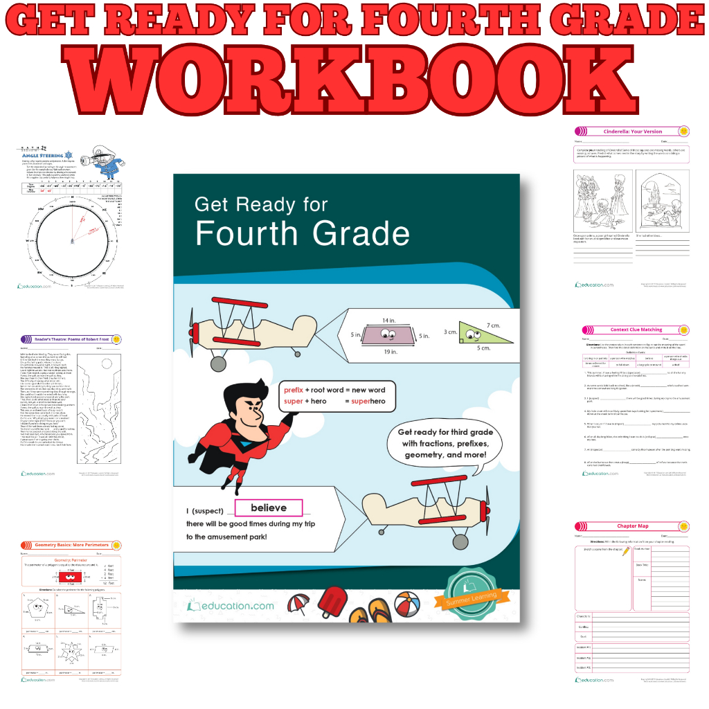 GET READY FOR FOURTH GRADE WORKBOOK 50+ PAGES WITH ENGLISH AND MATH ...