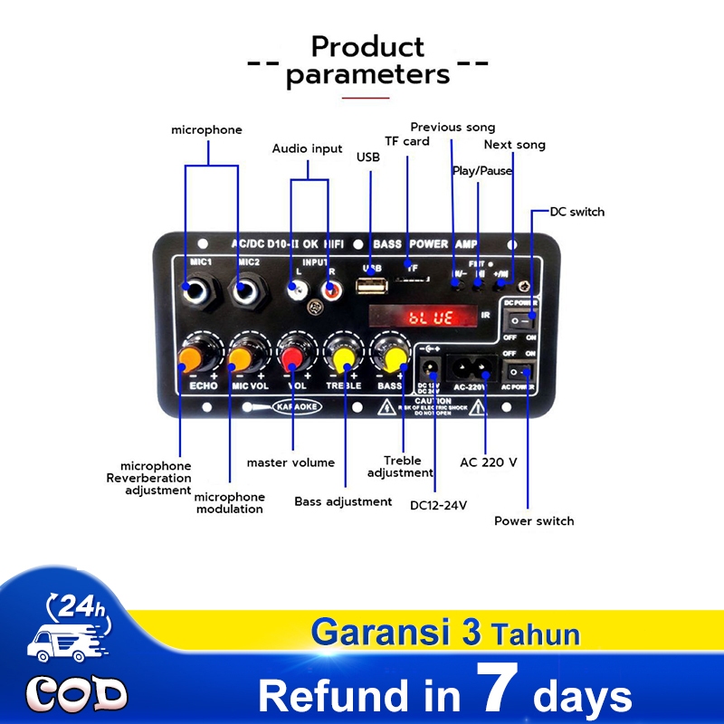 D10 New Upgrade With Display 8-12 Inch Speaker AC220V DC12V-24V Digital ...
